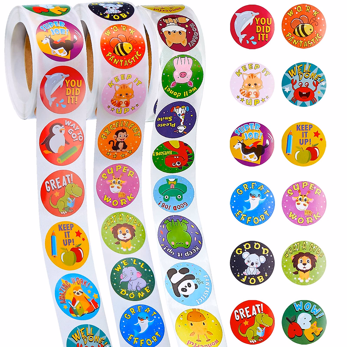 3 Rolls Motivational Stickers for Kids, 1500 Pieces Teacher Reward Stickers School Supplies for Children, Incentive Cute Sticker Potty Training Stickers for School Home, 24 Designs (Vivid Style)