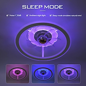 7000FAN Flush Mount Ceiling Fans with Lights Remote Control, Dimmable LED Light 6 Speed Enclosed Ceiling Fan, Low Profile Bladeless Ceiling Fan for Bedroom/Living Room/Small Space, White