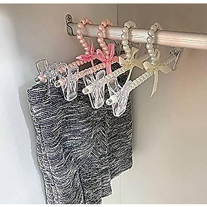 WellieSTR White Faux Pearl Bow Pants Hangers with Clips 10 Pack, Pants Hanger, Jeans/Skirt Hanger, Clip Hanger for Pant, Skirts, Slacks, Bottoms Hangers