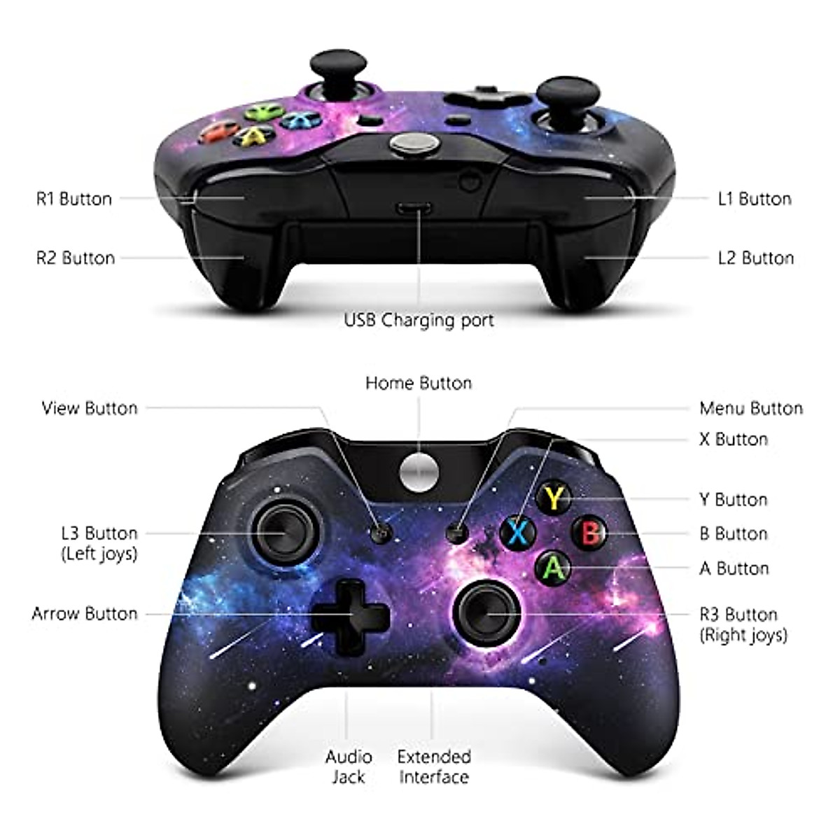 Wireless Game Controller for Xbox One, MissHome Xbox Controllers with Button Caps Compatible with Xbox One/X/S/Series X/S/Elite/PC Windows with 3.5mm Aduio Headphone Jack (Nebula)