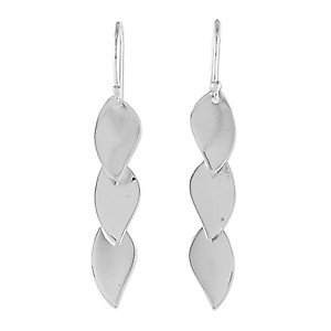 NOVICA Artisan Sterling Silver Dangle Earrings Leaf Shaped from Thailand No Stone [1.9 in L x 0.3 in W] ' Romantic Leaves'