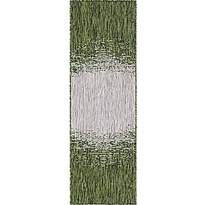 Unique Loom Modern Collection Gradient, Distressed, Vintage, Abstract, Indoor and Outdoor Area Rug, 2 ft x 6 ft, Green/Beige