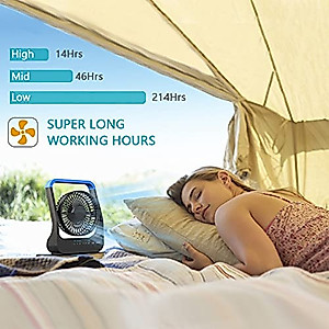 ALAGOON D Battery Operated Fan Portable for Hurricane, 214 H Super Long Lasting Desk Fan with Timer, 5'' Desk Fan Portable for room and camping, Quiet USB Fan for Office Bedroom, 3 Speeds (Blue)