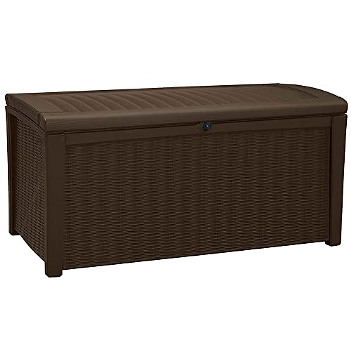 Keter Borneo 110 Gallon All Weather Weatherproof Rattan Wicker Resin Outdoor Backyard Patio Porch Deck Organization Storage Box Bench, Brown (2 Pack)