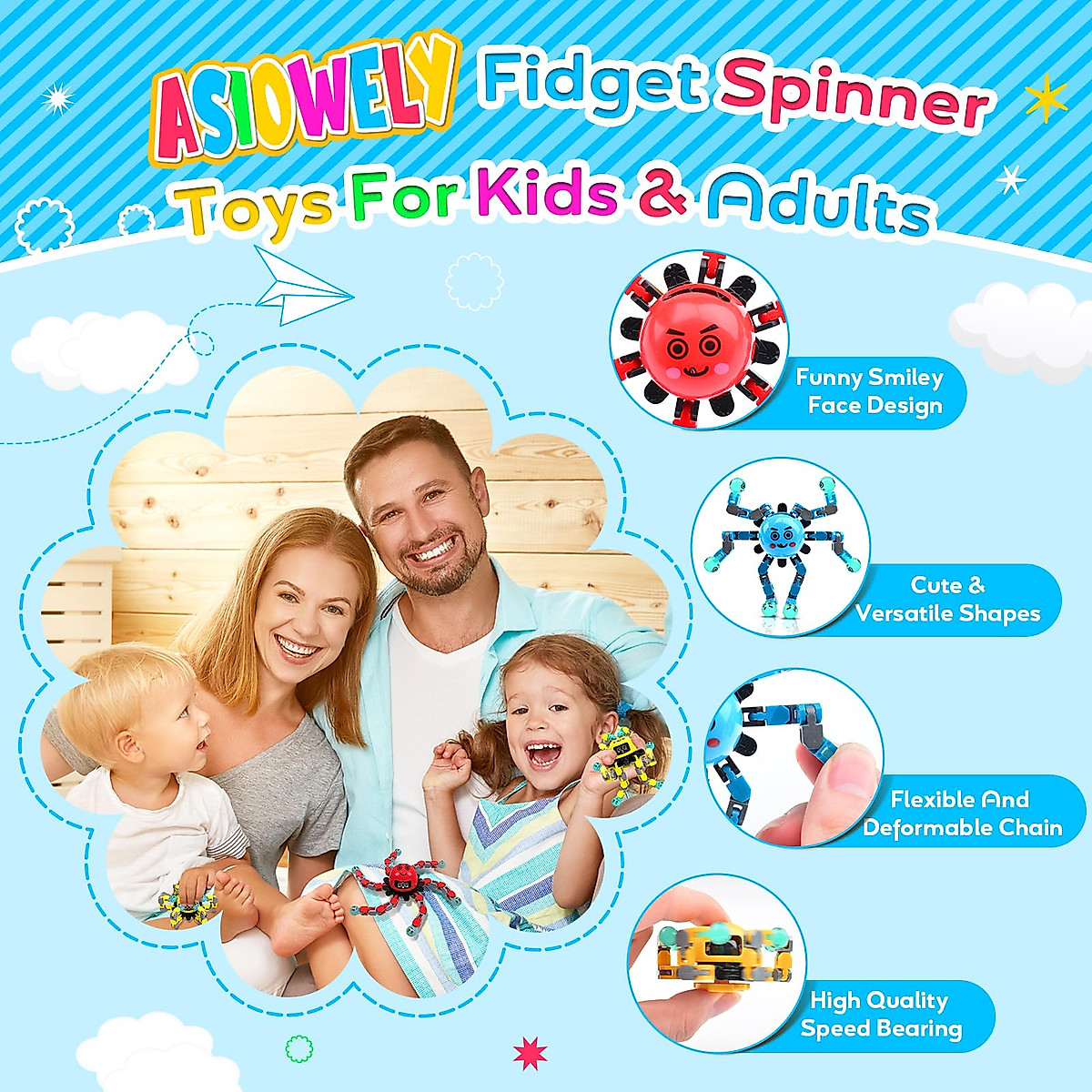 ASIOWELY Transformable Fidget Spinner Toys for Kids and Adults,3 PCS Easter Basket Stuffers Finger Sensory Toy for Teens with Autism ADHD Anxiety Relief,Birthdays Gifts for Boys Girls Travel Game