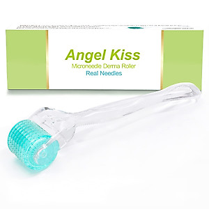 Angel Kiss Derma Roller REAL NEEDLE - 0.3mm Microneedling Roller for Face Body, 192 Individual Stainless Steel Needles, Face Microdermabrasion Roller for Men and Women