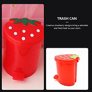 HEMOTON Strawberry Trash Can Mini Desktop Trash Can with Lid Kawaii Trash Bin Small Wastebaskets Cute Plastic Garbage Can for Desk Car Office Kitchen