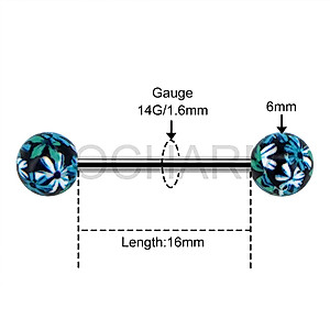 COCHARM Black Green Flower Tongue Rings 14g Unique Floral Tongue Barbells Pearl Tongue Bar Tongue Piercing Jewelry Hypoallergenic