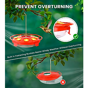 Hummingbird Feeders for Outdoors Hanging, 8 Feeding Ports for Attract More Hummingbirds, Ant & Bee Proof, No Leak Humming Bird Feeder Outside, Easy to Clean and Fill Plastic Saucer Feeder 12Oz