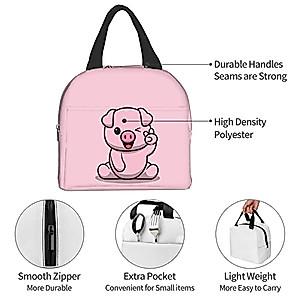 Cute Pig Is Sitting With Two Finger Lunch Box Reusable Lunch Bag for Travel Picnic Shopping work Food Container for Women Men Adults
