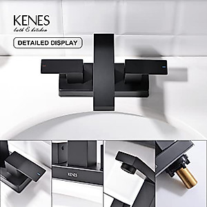 KENES Black 2 Handle Bathroom Sink Faucet Matte Black 4 Inch Centerset Bathroom Faucet Modern Vanity Faucet 3 Holes Lavatory Faucet with Lead-Free Supply Hose, KE-9051-2