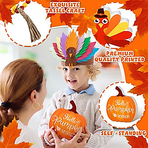 10-Piece Fall Tiered Tray Decor - Rustic Farmhouse Tray Decor with Pumpkin Wooden Signs, Turkey Table Centerpieces, Wood Bead Garland, Harvest Wood Blocks for Thanksgiving & Home Wall/Door (Pumpkin)