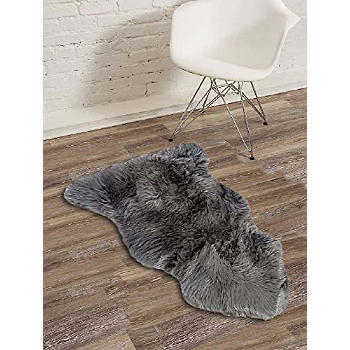 Natural Sheepskin Rug with Thick and Lush 2.5 Inch Pile | Fluffy, Hypoallergenic Sheep Fur Rug with Anti-Skid Back | 2 x 3 ft Small Sheepskin Wool Area Rugs, Grey