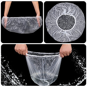 50 Pieces Lengthen Disposable Shower Caps Waterproof Clear Elastic Bath Hair Caps for Women Big, Thick, Long Hair, Locs, Braids, for Portable Travel, Spa, Home Use, Hotel, Salon, Individually Wrapped