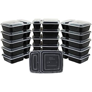 16 Pack - SimpleHouseware 2 Compartment Food Grade Meal Prep Storage Container Boxes (28 ounces)