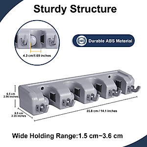 Kiemeu Mop And Broom Holder Wall Mount Cleaning Supplies Organizer For Closet Laundry Room Garden Tool Hangers For Garage Wall Hanging Rack Utility Shop Organization And Storage