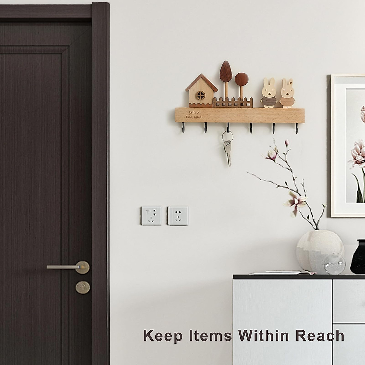 WUETOAYA Key Holder with Shelf for Wall, Key Organizer Wall Mount with Hooks, Rustic Wooden Home Decoration for Entryway, Living Room, Bedroom, Cute Key Holder with Shelf.