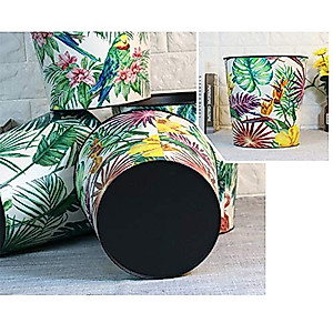 Wansan Iron and Leather Round Large Household Trash Can, Creative Can Without Lid,Suitable for Cans in Bathrooms, Kitchens, Home Offices, Bedrooms, Offices-10L Palm Tree Green Leaf 21*26cm