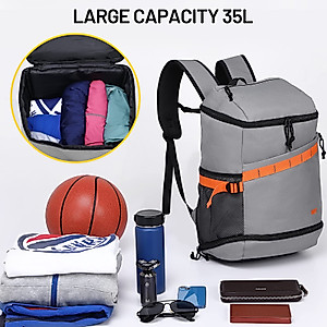 MIER Basketball Backpack Soccer Bag with Shoes/Ball Compartment, Large Sports Back Pack Equipment Bag for Men Women Athletes, 35L, Gray