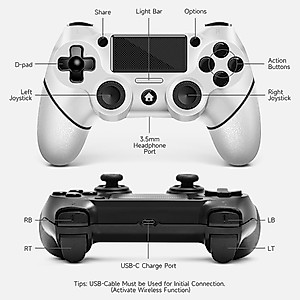 AceGamer 2 Pack for PS4 Controller, Wireless Controller for PS4/Pro/Slim/PC, with Non-Slip Grip of Both Sides and 2 USB-C Cable! (Black and White)
