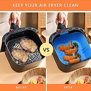 Air Fryer Silicone Liners Square - 8 Inch Reusable Silicone Air Fryer Liners 2 Pack with Oil Sprayer for Cooking Food Safe for 4 to 7 Qt Air Fryer Basket Oven Accessories