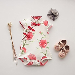 Moonker Infant Toddler Baby Girls Chinese Style Romper s Rose Flower Print Sleeveless Cheongsa 0-18M (0-6 Months, Red)