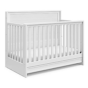 STORKCRAFT Luna 5-in-1 Convertible Crib with Drawer (White) – GREENGUARD Gold Certified, Crib with Drawer Combo, Full-Size Nursery Storage Drawer, Converts to Toddler Bed, Daybed and Full-Size Bed