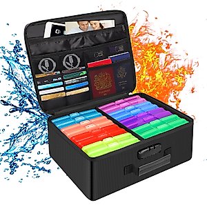 DocSafe Photo Storage Box with Lock,Fireproof Photo Organizer Box with 16 Inner 4" x 6" Photo Case(Multi-Colored),Collapsible Portable Photo Filing Safe Storage with Water-Resistant Zipper for Photos