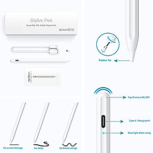 Stylus Pen, Active Stylus Pen Compatible for iOS and Android Touchscreens/Phones, Rechargeable Stylus Pen with Dual Touch Screen, Stylus Pencil for Apple/Android/Samsung Tablet, 16.5CM,White