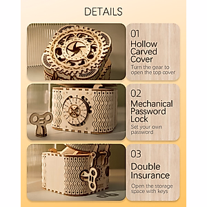 ROKR 3D Assembly Wooden Puzzle DIY Crafts Kit Fun Creative DIY Toy Treasure Box Brain Teaser Mechanical Engineering Model Building Kits Educational Toy Birthday Gift for Adults and Kids Age 14+