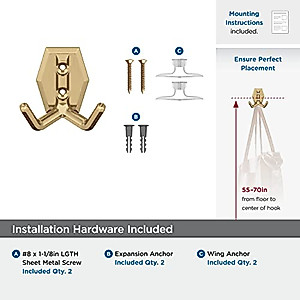 Amerock H37008CZ | Benton Double Prong Decorative Wall Hook | Champagne Bronze Hook for Coats, Hats, Backpacks, Bags | Hooks for Bathroom, Bedroom, Closet, Entryway, Laundry Room, Office