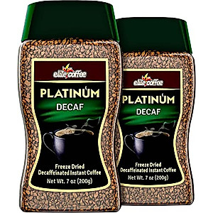 Elite Platinum Instant Decaf Coffee, 7oz (2 Pack) | Kosher for Passover, Freeze Dried, Rich Tasting Aromatic Instant Decaf Coffee, Glass Jar