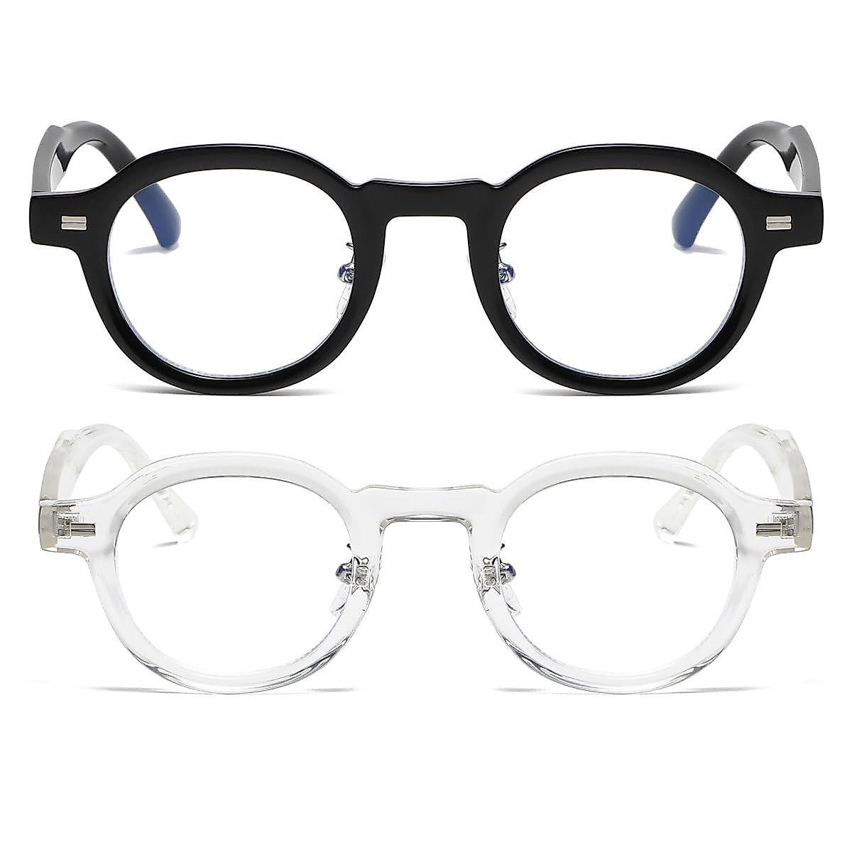 JOVAKIT Trendy Round Blue Light Blocking Glasses for Women Men Retro Vintage Circle Style Non-prescription Computer Glasses (Black+Transparent)