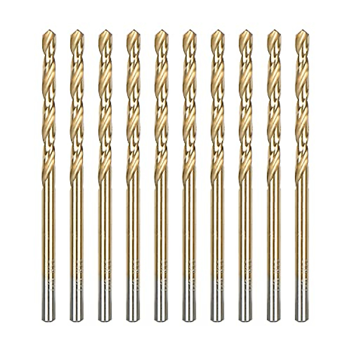 AugTouf 1/8" Titanium Drill Bits (10pcs), 4341 HSS 135° Metal Drill Bits for Wood, Metal, Steel, Plastic, Aluminum Alloy