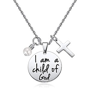IDS Bible Verse Necklace I Am A Child of God Necklace - Baptism Gifts, Baby Shower, Godchild Gift Cross Necklace