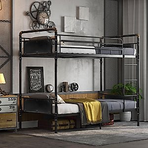 2 IN 1 Metal Bunk Bed Twin Over Twin, Convertible Twin Bunk Beds into 2 Individual Twin Size Bed for Kids Adults, 16.5" High Guard Rail,Space-Saving No Box Spring Needed Easy Assembly (Black)