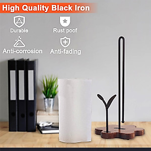 IEBIYO Paper Towel Holder Stand Kitchen Roll Holder Simply Tear Wooden Paper Towel Organizer Non-Slip Wooden Bottom Roll Paper Dispenser Countertop Paper Hanger Rack Kitchen Decoration (Black)