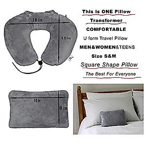 NICE COM SUPPLY Airplane Neck Travel Pillow, Ultimate Travel Pillow, for Car, Men, Women, Teens, Shape Transformation 2 &1 & Travel Backpack,, Super Soft Neck Support - Gray - Travel Gifts for Adults