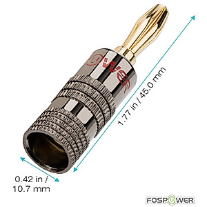 FosPower Banana Plugs 2 Pairs / 4 pcs, Closed Screw 24K Gold Plated Banana Speaker Plug Connectors for Speaker Wire, Wall Plate, Home Theater, Audio/Video Receiver, Amplifiers and Sound Systems