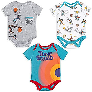 space jam Looney Tunes Baby Boys 3 Pack Short Sleeve Bodysuit Blue/White 24 Months