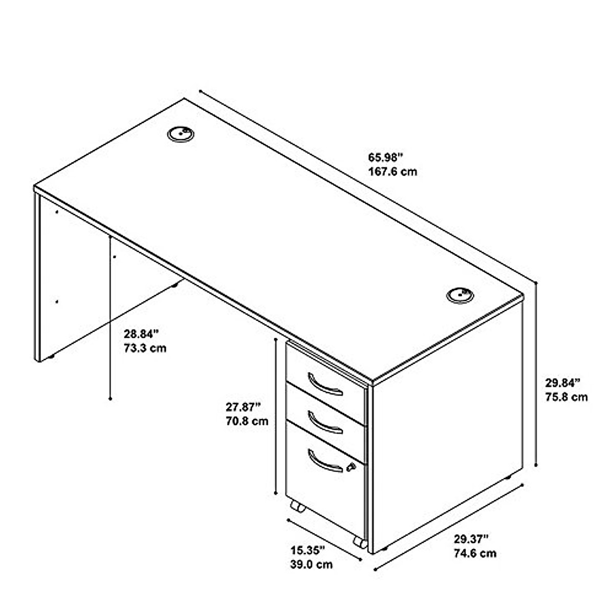 Bush Business Furniture Series C 66W x 30D Office Desk with Mobile File Cabinet