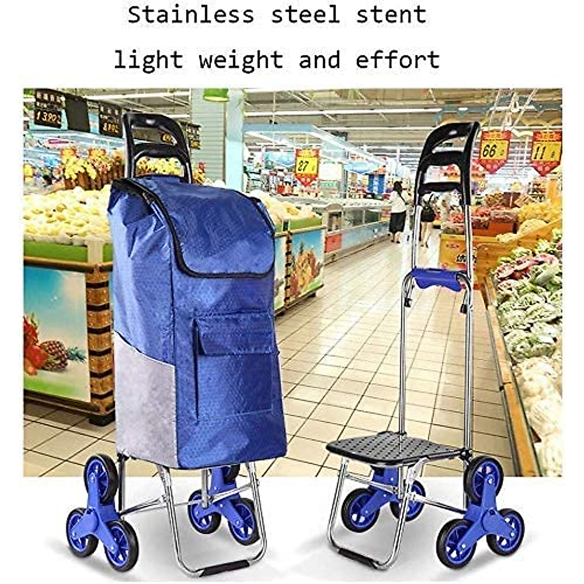 Shopping Trolley on Wheels Multi Function Shopping Cart Lightweight 6 Wheel Climbing Stairs Folding Portable Trolley Home Trolley Luggage Cart Storage Hand Trucks,E ,