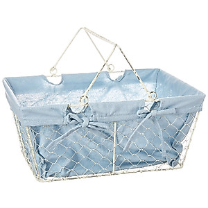 DII Farmhouse Chicken Wire Egg Basket, Storage Baskets with Liner, Denim, 16x12x7.88"