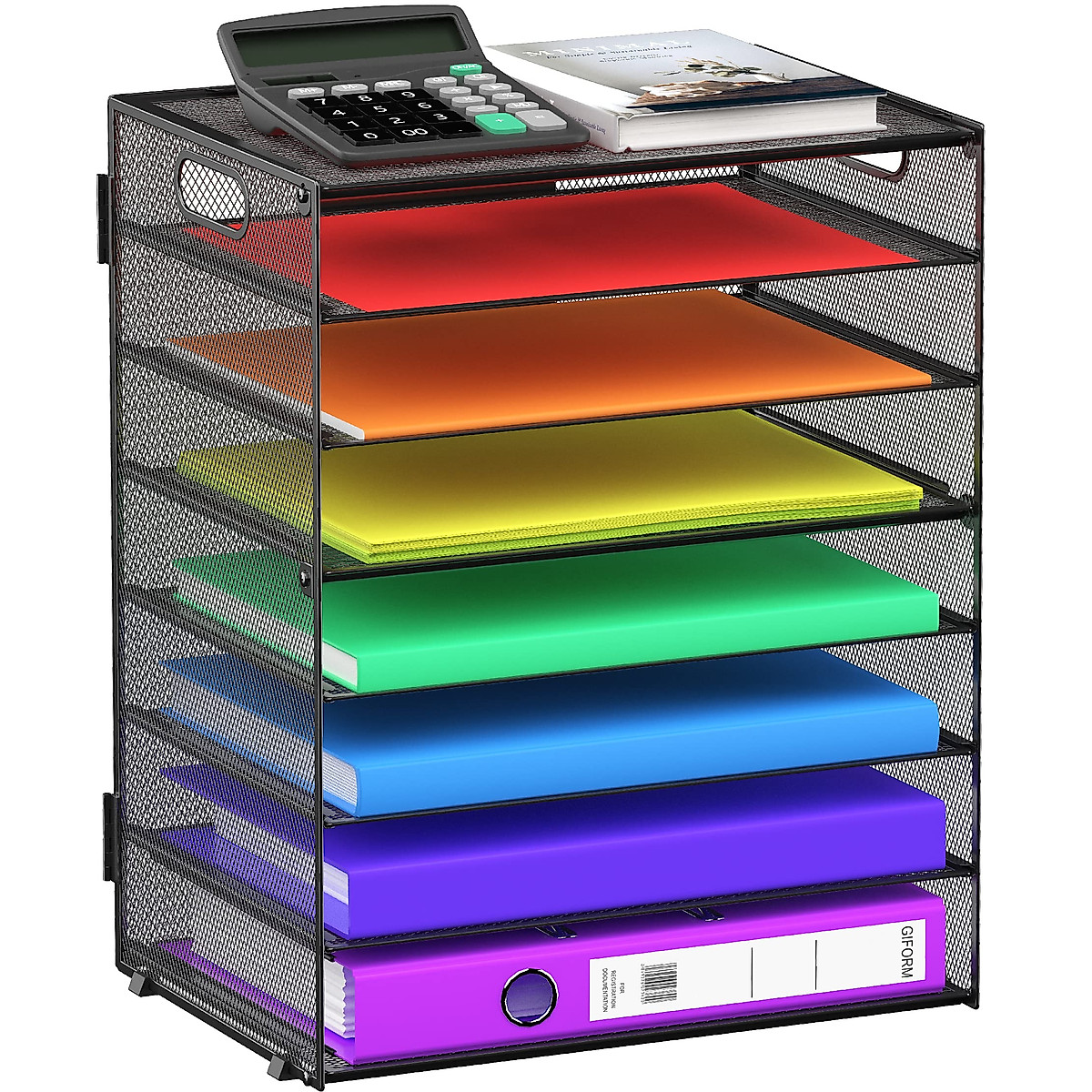 GoldOrcle 8 Tier Paper Letter Tray Organizer with Handles, Mesh Desk File Holder Storage Organization for Office School Desktop
