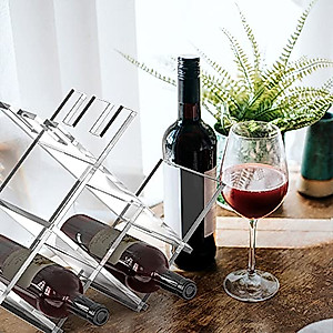 CREHNIL Small Space Acrylic Wine Rack Insert for Cabinet Built in Vertical 3 Bottle Countertop Table Top Bottle with Glass Holder Stand Modern Counter Tower Shelf