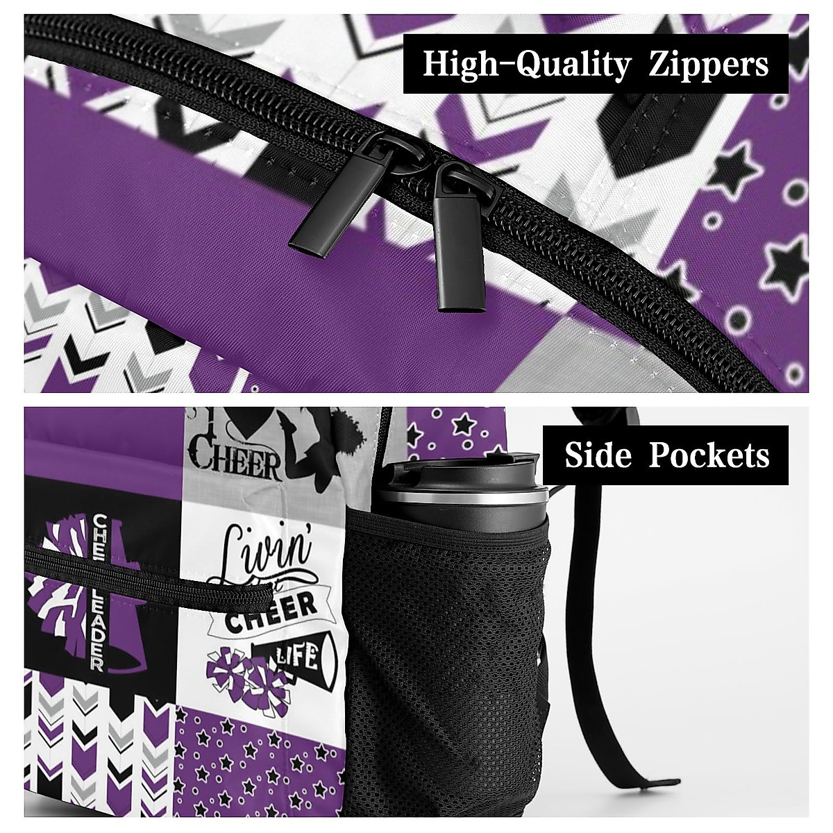 Urcustom Custom Kid Backpack, Grape I Love Cheer Cheerleader Personalized School Bookbag with Your Own Name, Customization Casual Bookbags for Student Girls Boys