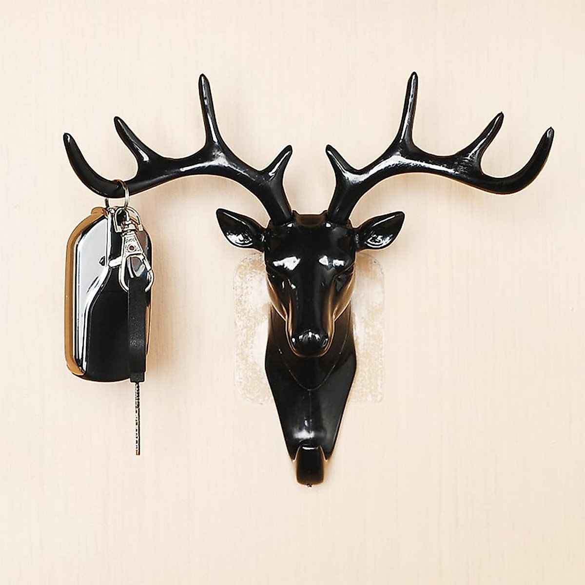 UVKDEENK 3pcs Moose Wall Hanging Hooks, Deer Head Hooks, Vintage Deer Hooks Decorative Wall Hanging Rustic Shabby Kitchen Bedroom Bathroom Towel Coat Hooks (Black)