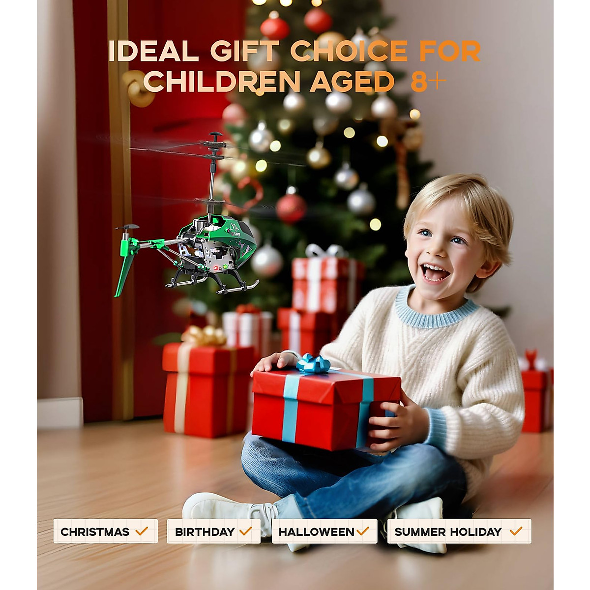 SYMA Remote Control Helicopter, S107H-E Aircraft with Altitude Hold, One Key take Off/Landing, 3.5 Channel, Gyro Stabilizer, High &Low Speed, LED Light Indoor to Fly for Kid Beginner(Green)