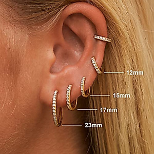 Gold Hoop Earrings For Women Gold Plated Cubic Zirconia Hoop Earrings Set Men Lightweight Huggie Hoops Hypoallergenic Gold Earrings Set for Women Fashion Jewelry (4 Sizes)