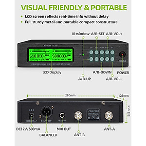 Kimyah Wireless Microphone System, All Metal Dual UHF Cordless Mics of Handheld, 328ft Range, Ideal for Church, Conference and Karaoke, DJ, Wedding(KY-8208)